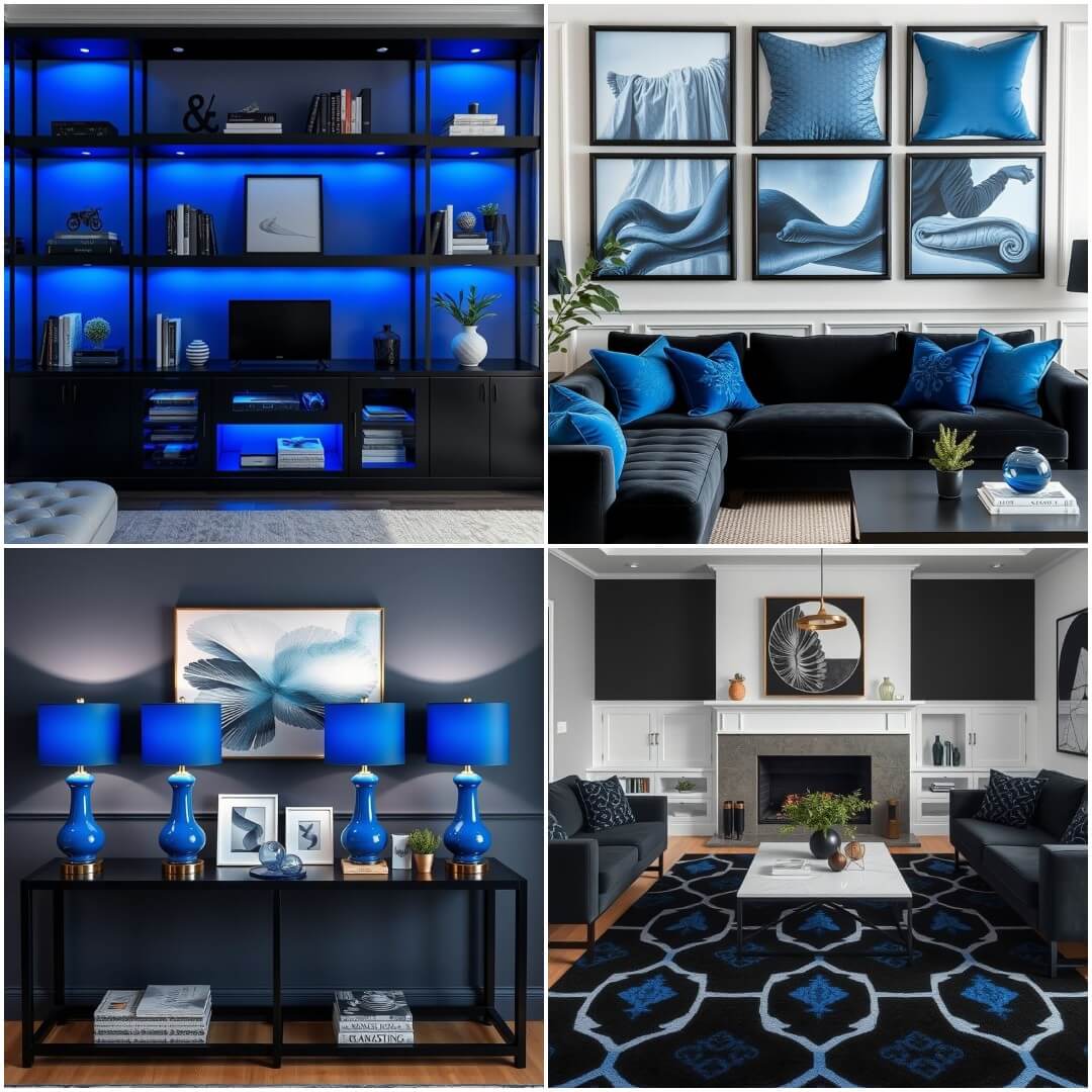 20 Black and Blue Living Room Ideas with Accent Colors