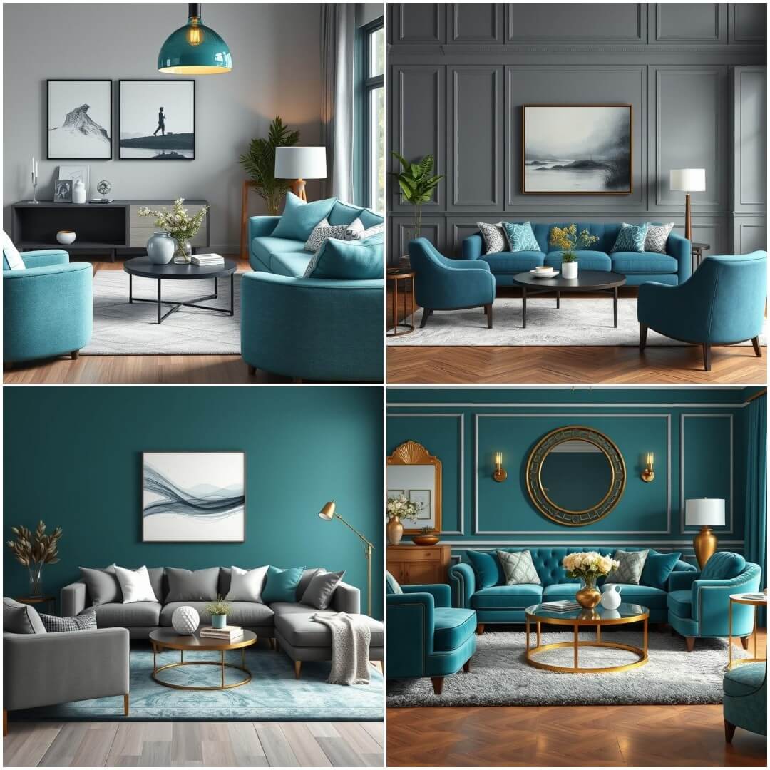 20 Ways to Style Your Living Room with Teal and Grey Magic