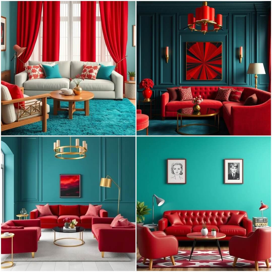 20 Eye-Catching Teal and Red Living Room Design Ideas